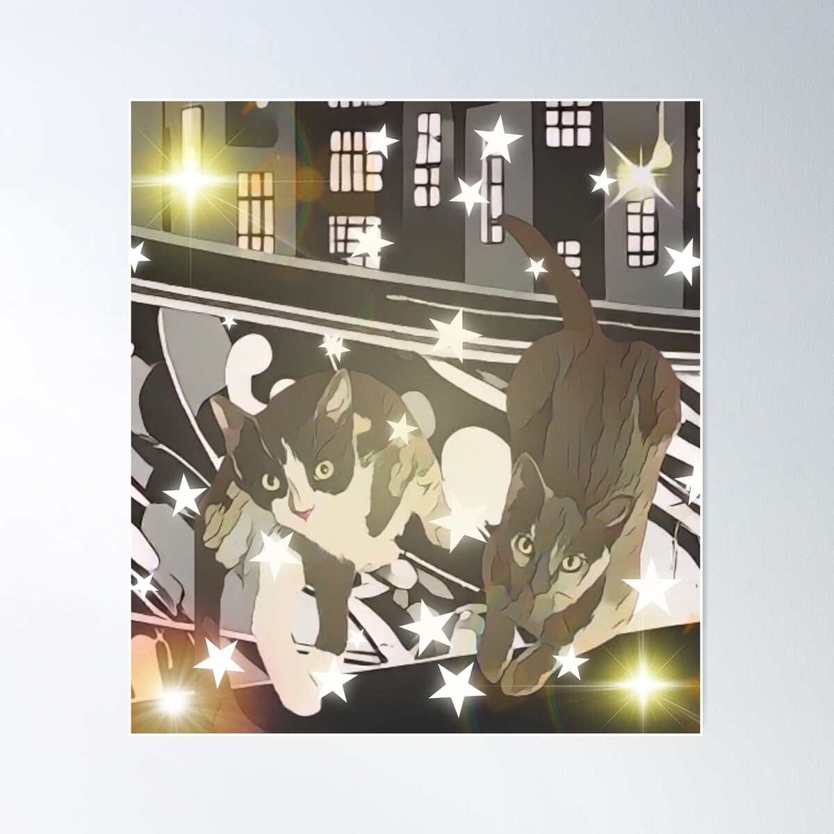 Night City Bridge Cats | Urban Feline Aesthetic Art Poster Wall Art ...