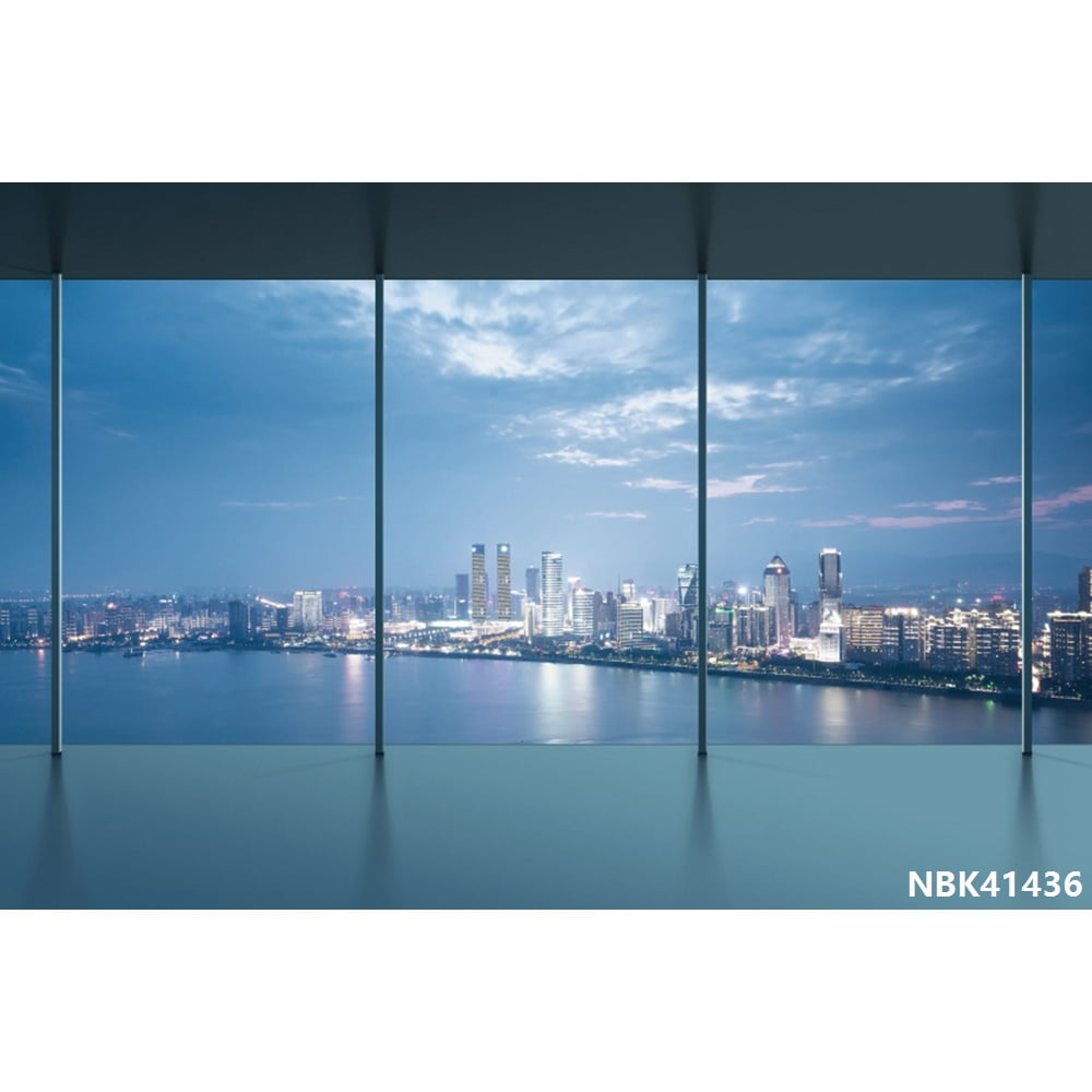 Night City Modern Buildings Curtain Window Interior Decor Photography ...