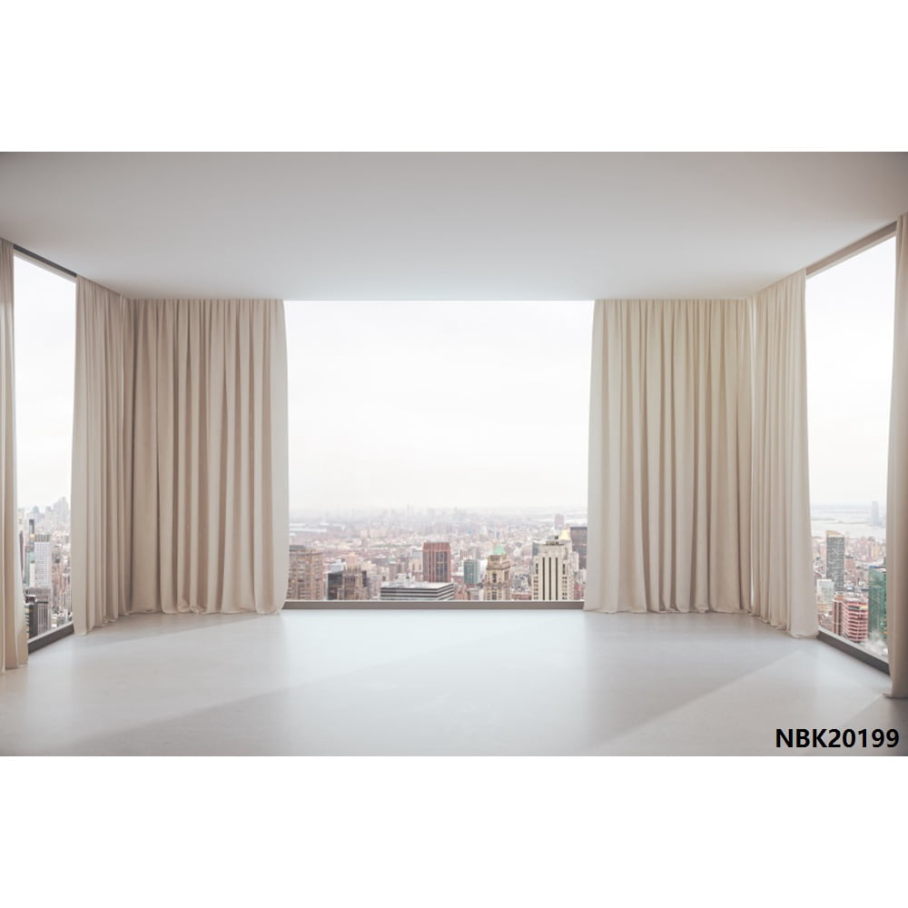 Night City Modern Buildings Curtain Window Interior Decor Photography ...
