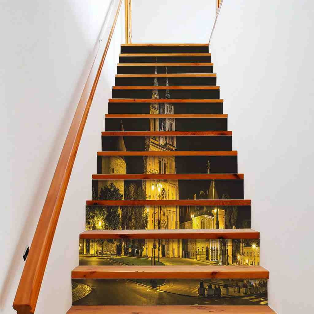 Night Cityscape Stair Stickers Self-adhesive New York City Stair Riser ...
