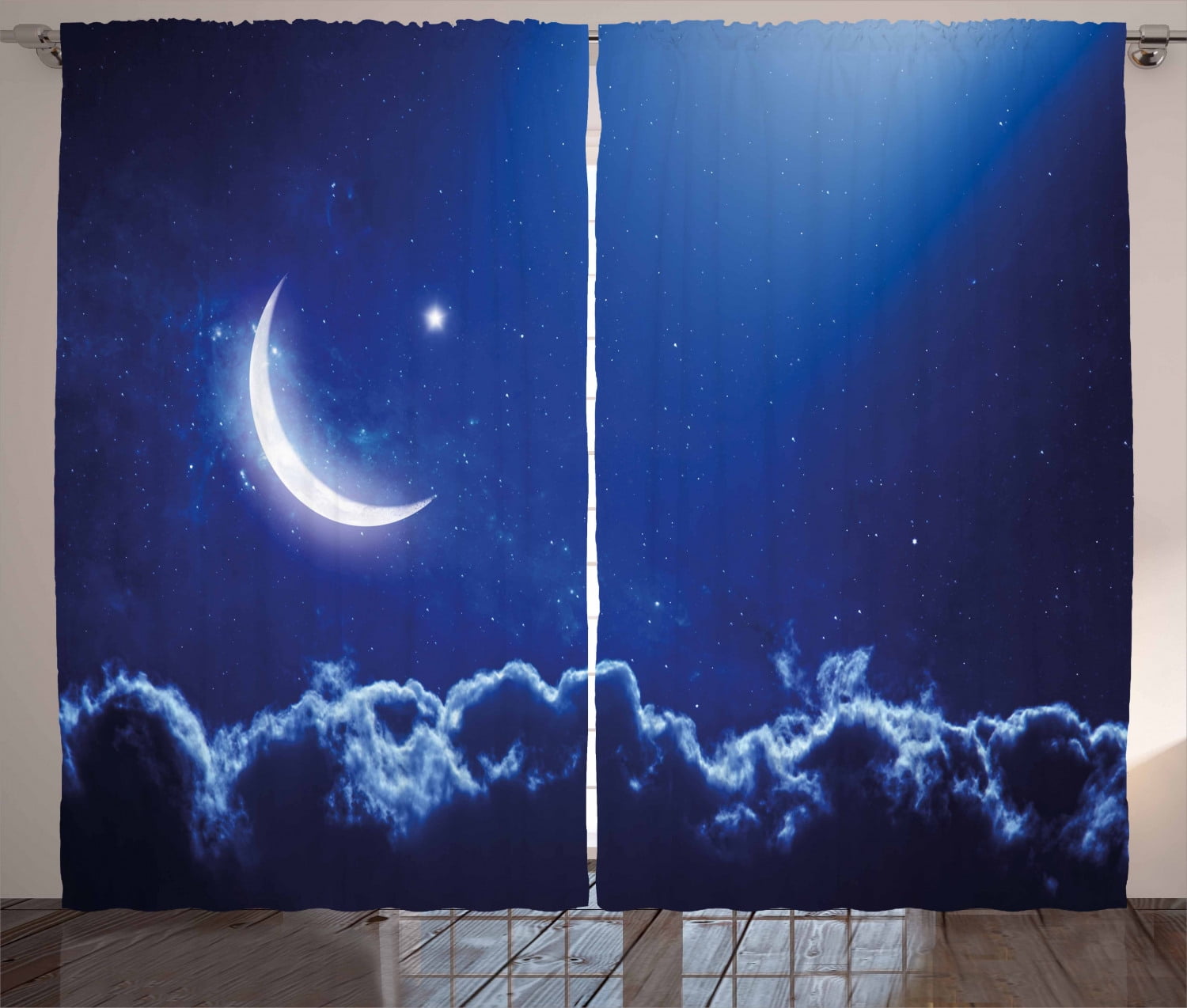 Ambesonne Night Curtains 2 Panel Set, Crescent Moon and Stars, 108" x ...