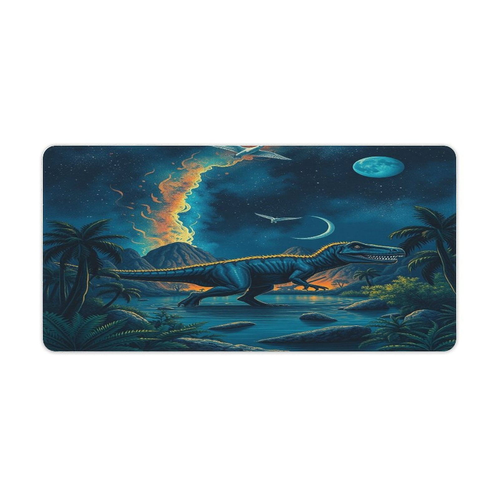 Night Dinosaur Volcano Mouse Pad Large Anti-Slip Rubber Gaming Mouse ...