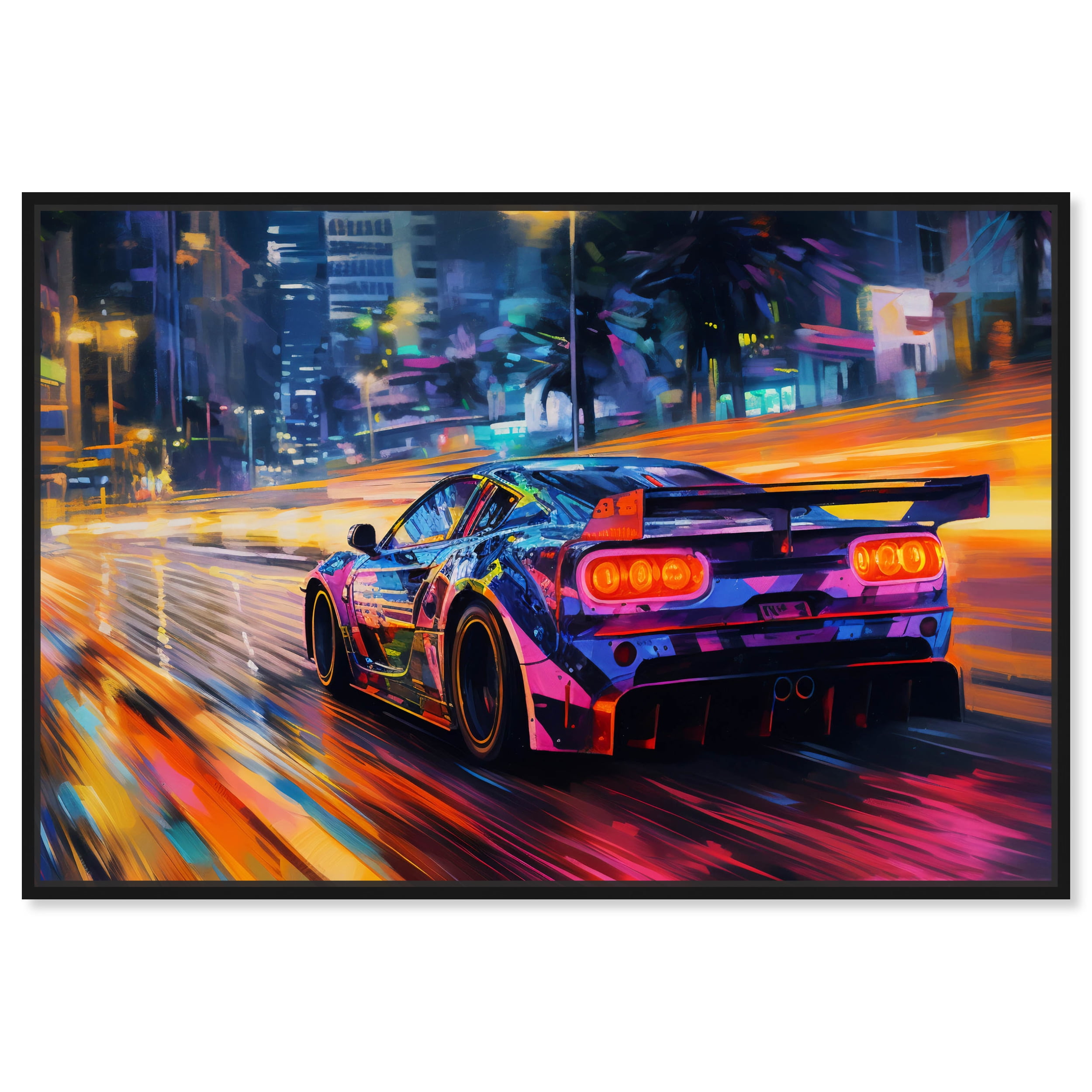 Night Drive Vibes Car Canvas Wall Art by Notoriart, Black Floater Frame ...