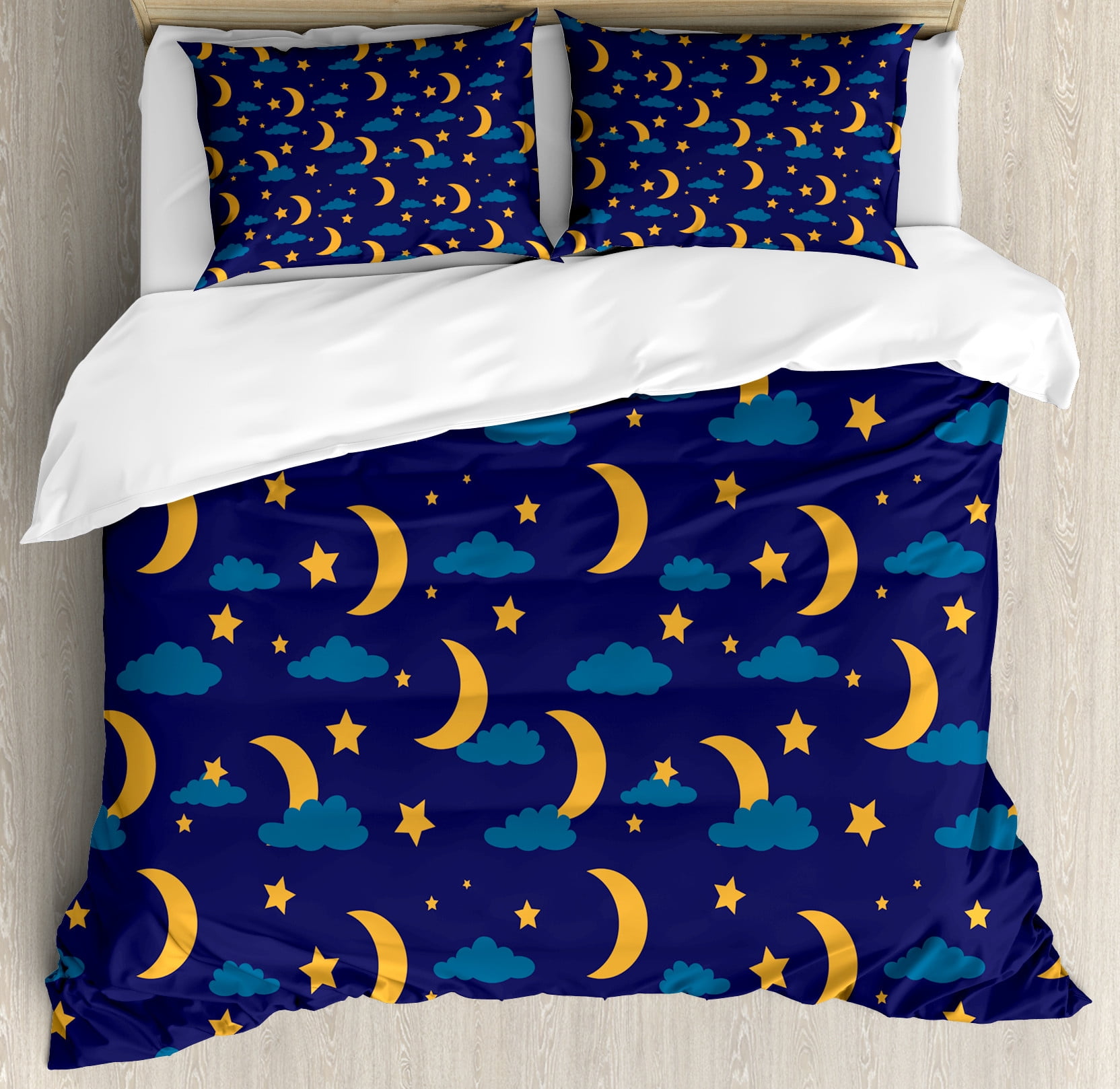 Night Duvet Cover Set, Bedtime Crescent Moon Sky Stars Sleep Dream ...