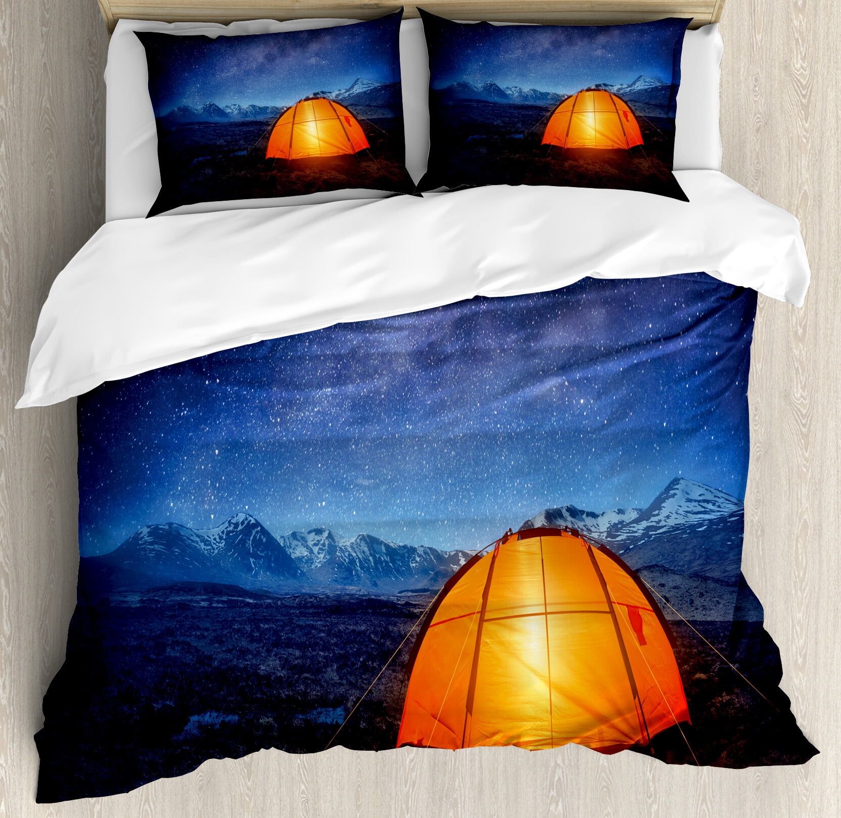 Night Duvet Cover Set, Camping Tent Under a Night Sky Full of Stars ...