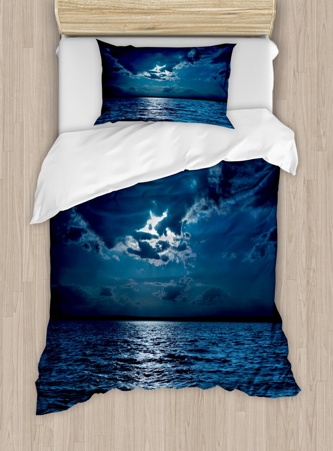 Night Duvet Cover Set, Majestic Dramatic Sky Clouds and Full Moon over ...
