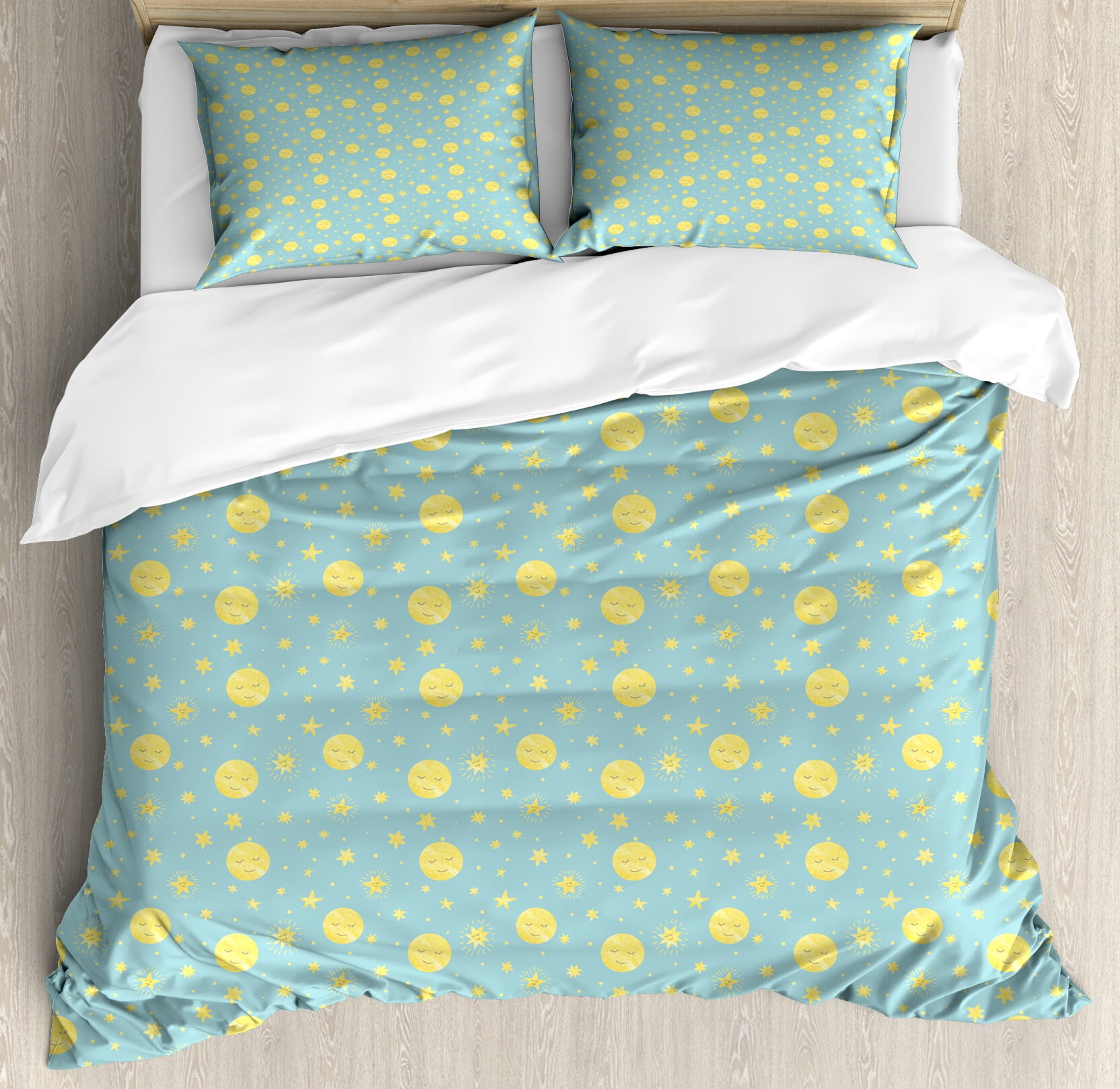 Night Duvet Cover Set, Pattern of Theme Cartoon Moon and Stars Sleep ...