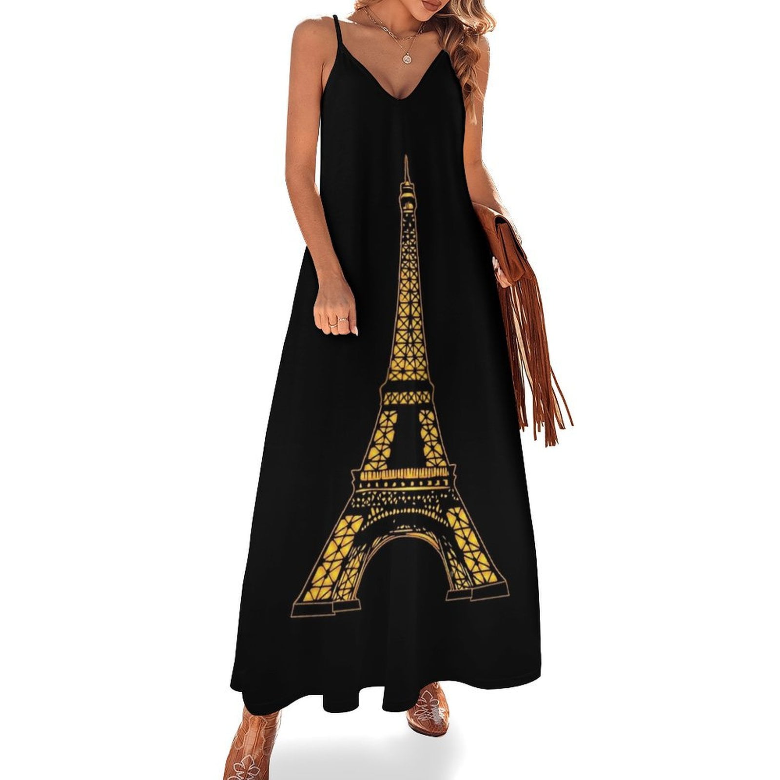 Night Eiffel Tower Sleeveless Dress loose women's dress cocktail ...