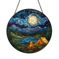 Night Forest Camping Scene Stained Glass Style Suncatcher for Window ...