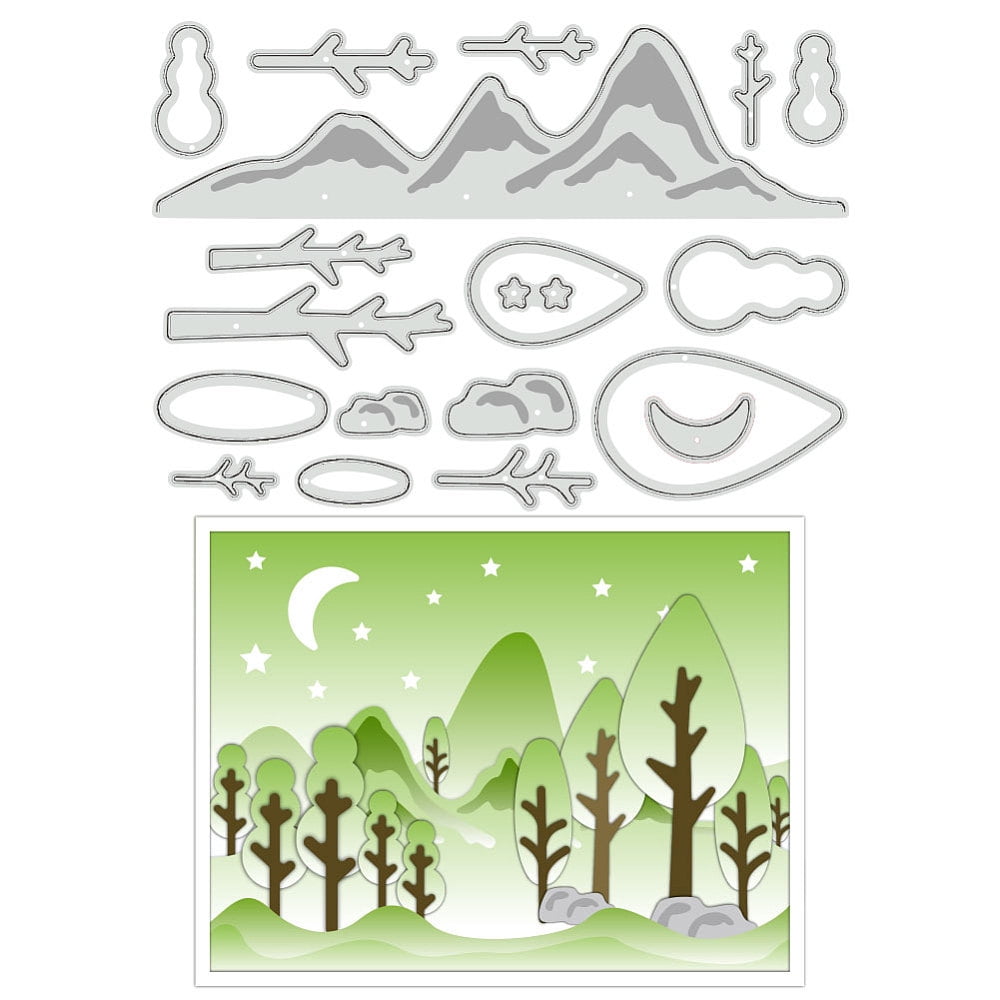 Night Forest Metal Cutting Dies Stencil 12.8x8.9cm/ 5x3.5inch Moon Star ...