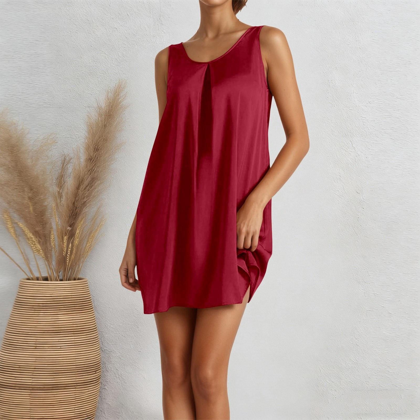 Night Gowns for Women V Neck Solid Home Loungewear Dress Sleeveless ...
