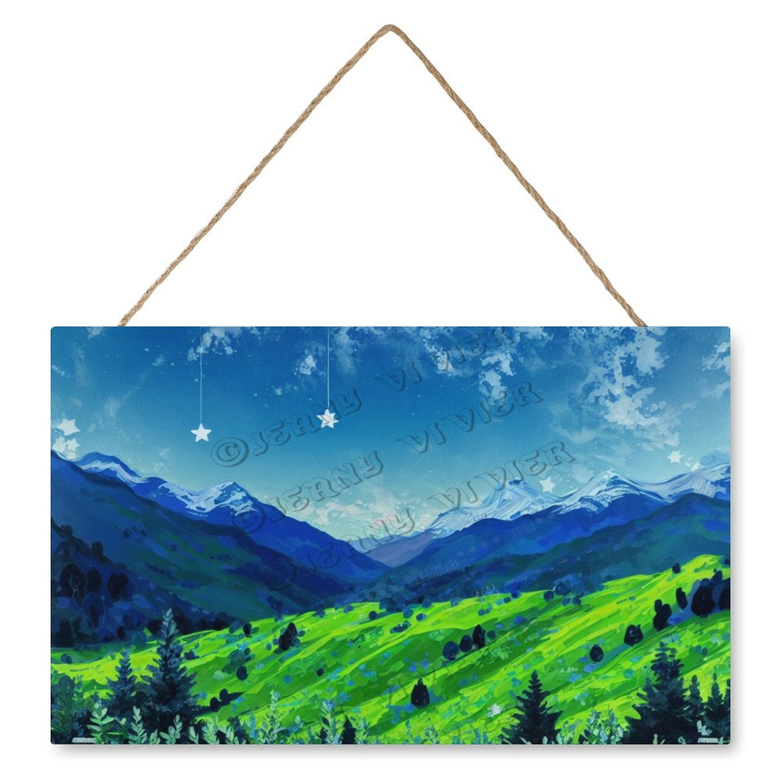 Night Hill Hanging Wood Sign Home Decorative, Rustic Farmhouse Wooden ...