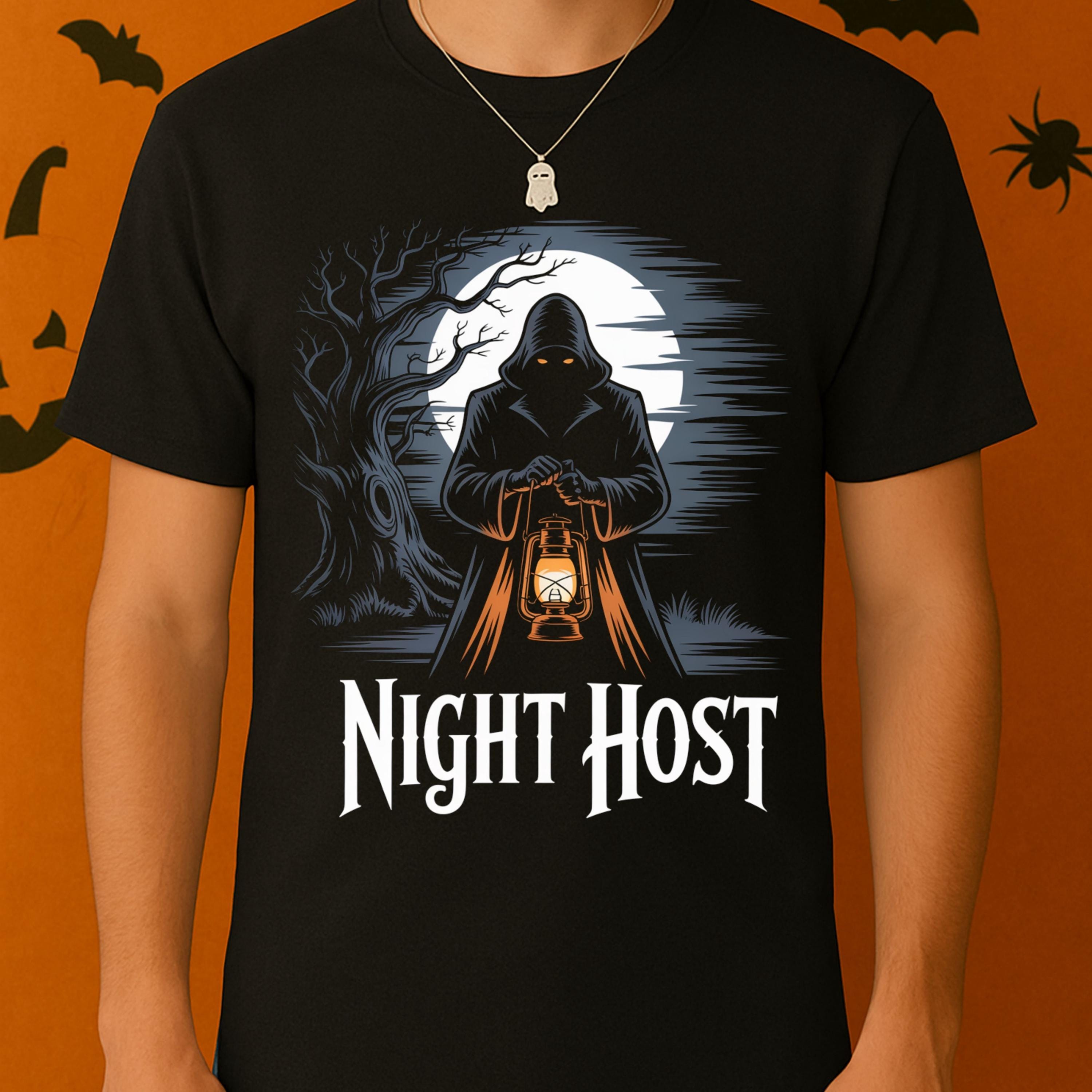 Night Host Horror Shirt, Vintage Horror Lantern Design Tee, Spooky ...