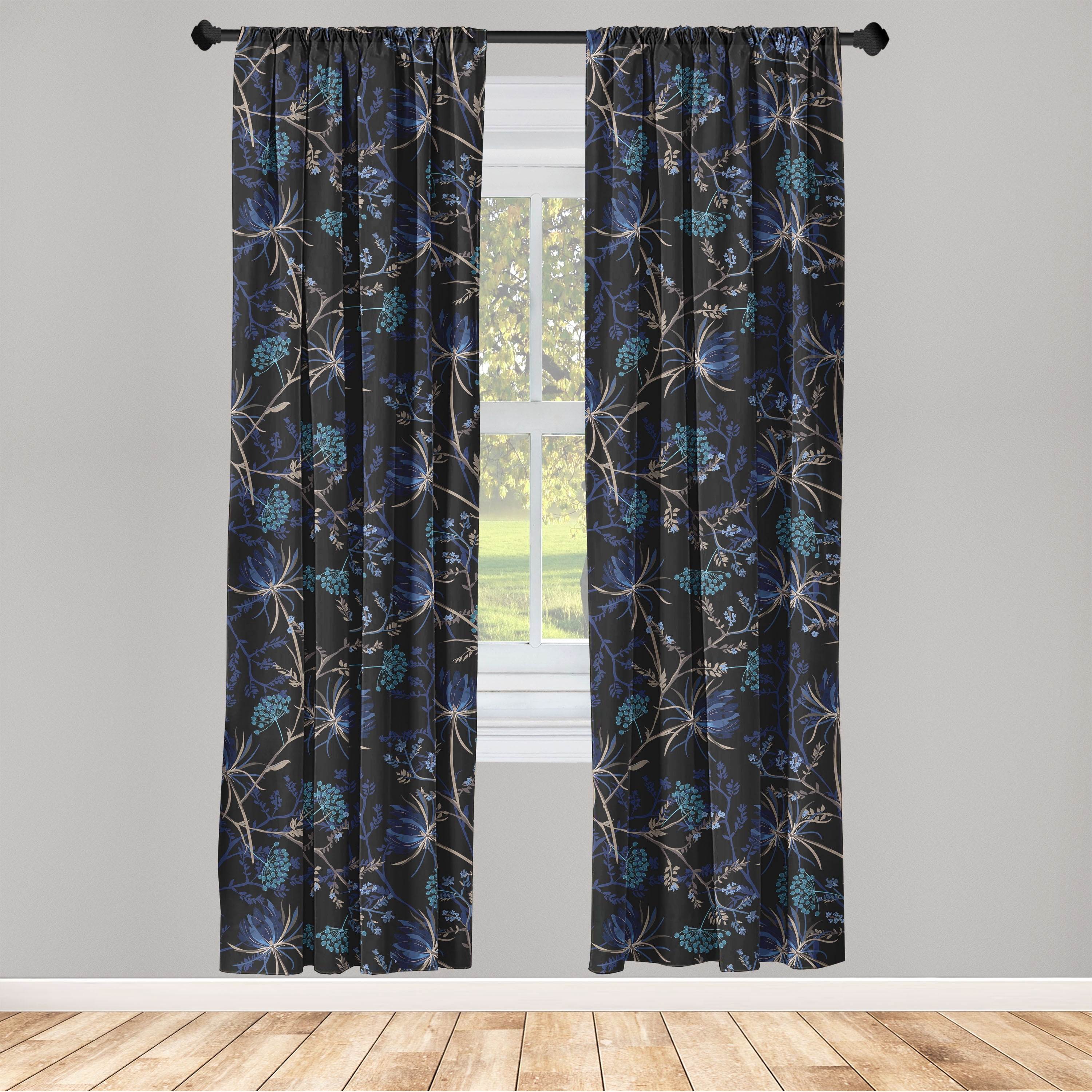 Night Jungle Window Curtains, Dreamy Nostalgic Flowers Boho Pattern and ...