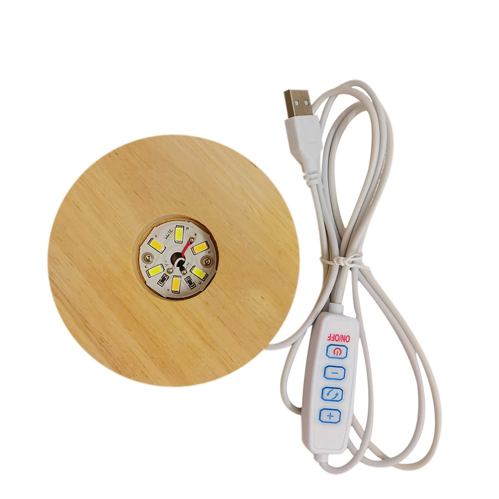 Night LED Lamp Base Solid Wood Luminous Base Wooden Led Crystal Round ...