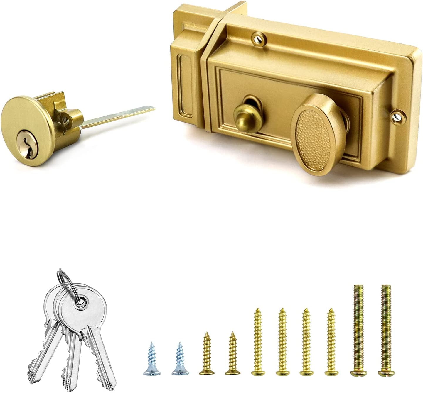 Night Latch Deadbolt Rim Lock with Key Gold Finish Antique Style Lock ...