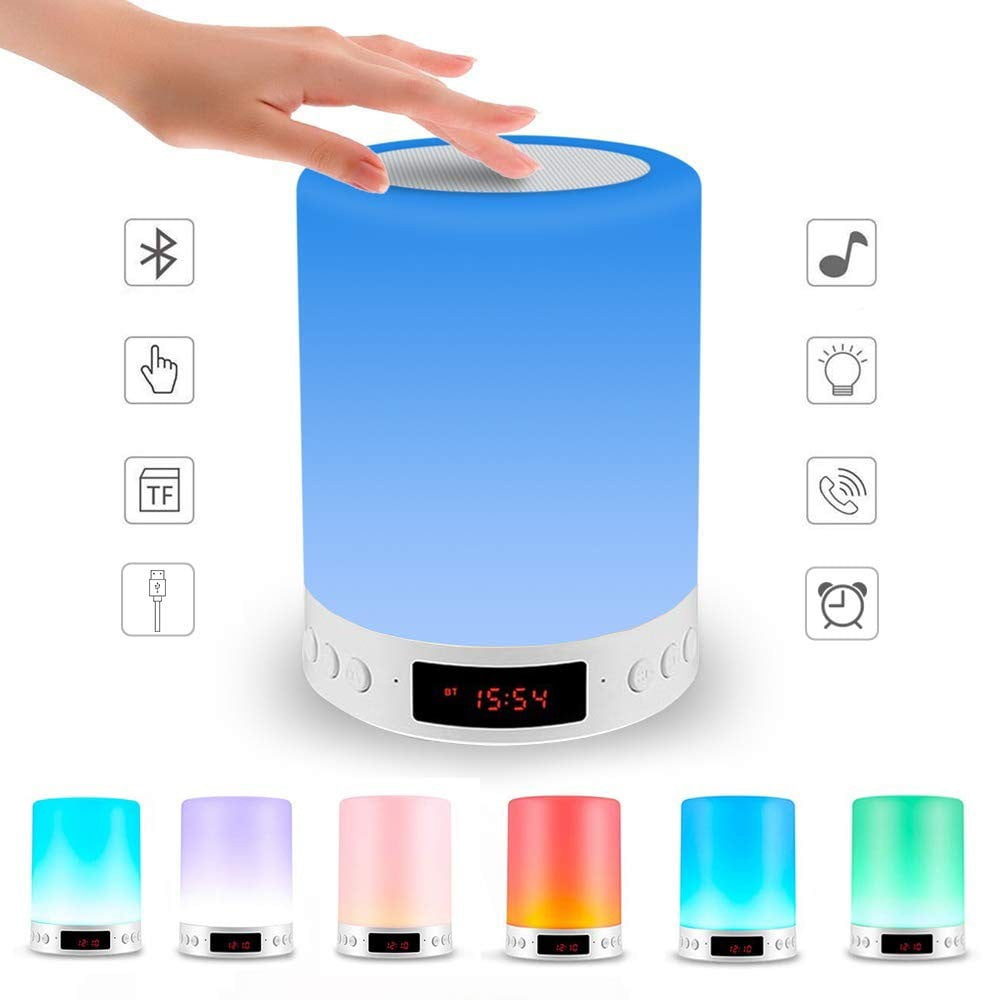 Smart LED Night Light Bluetooth Speaker - Touch Control, Alarm Clock ...