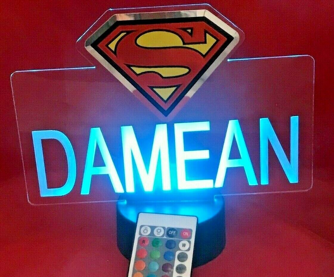 Night Light Up Desk Table Lamp LED Personalized Free Engraved Superman ...