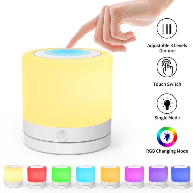 Night Light Lamp, 8 Color Changing Lamps LED, Portable Touch Lamps for ...