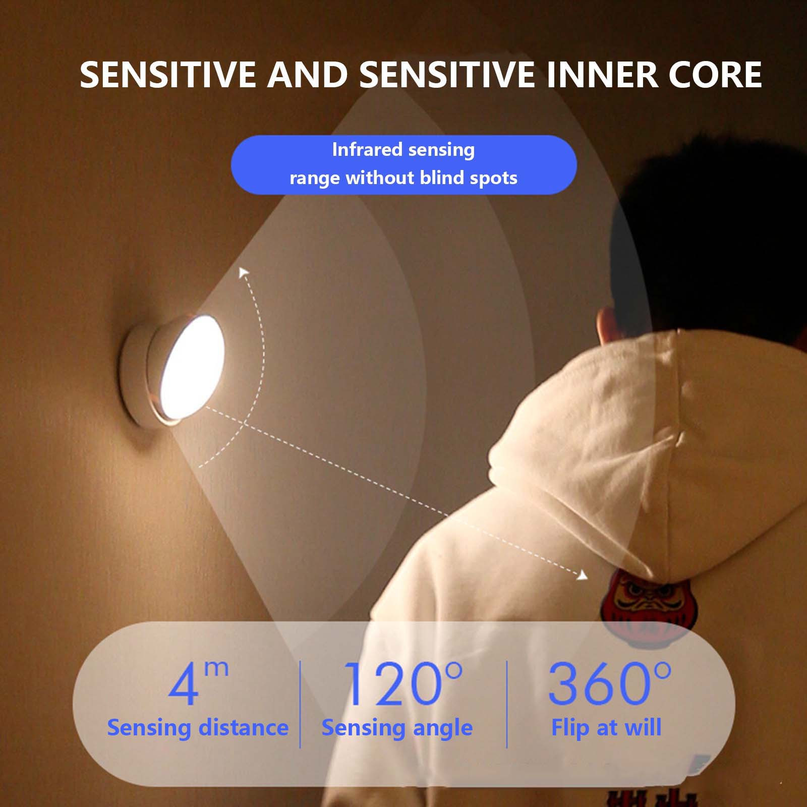 Night Light Motion Sensor With Rotating Base,Led Battery Operated 360 ...