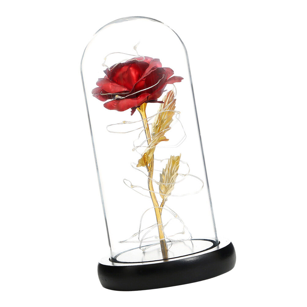Clispeed Red Rose Lamp with Glass Dome Decorative Desk Light for Party ...