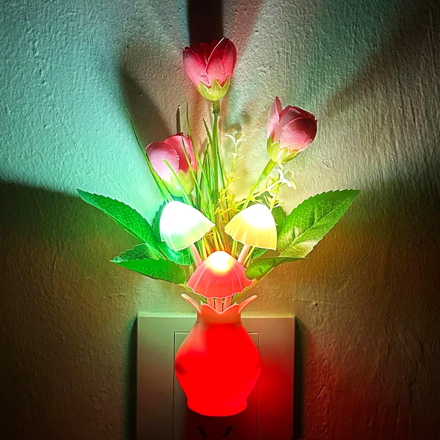 Night Lights 7 Color Changing Plug-in Light Sensor Wall Lamp, LED Night ...