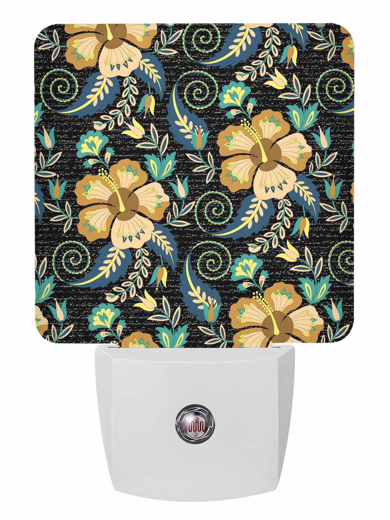 Night Lights Auto Sensor Black Yellow Boho Floral Plug-in LED ...
