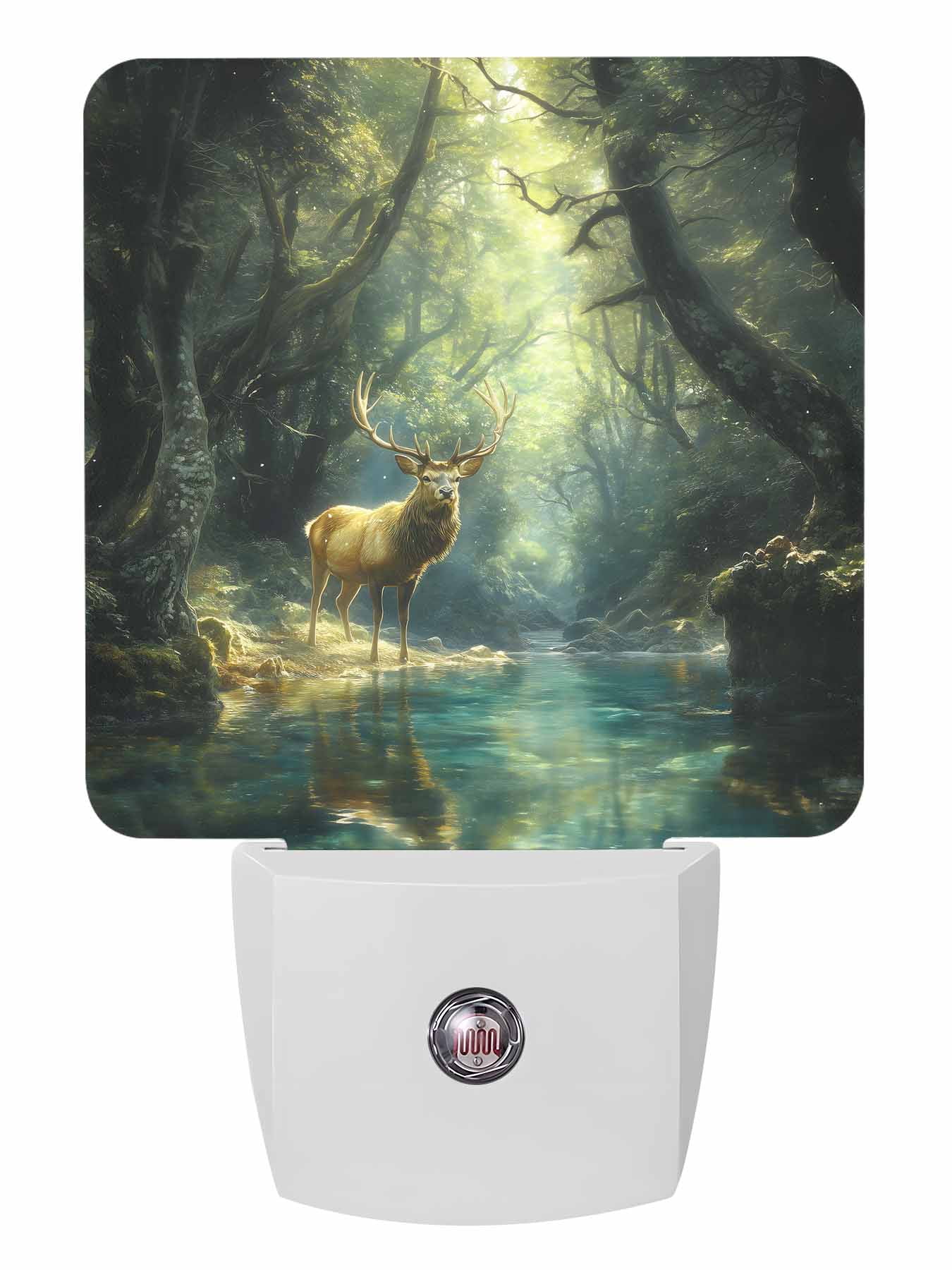 Night Lights Auto Sensor Green Forest Deer Plug-in LED Nightlights Lamp ...