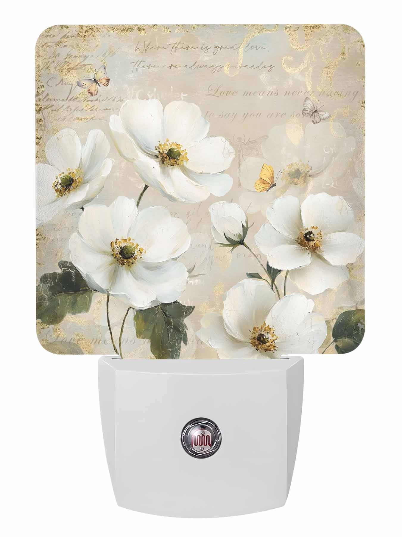 Night Lights Auto Sensor Peony Floral Plug-in LED Nightlights Lamp Dusk ...