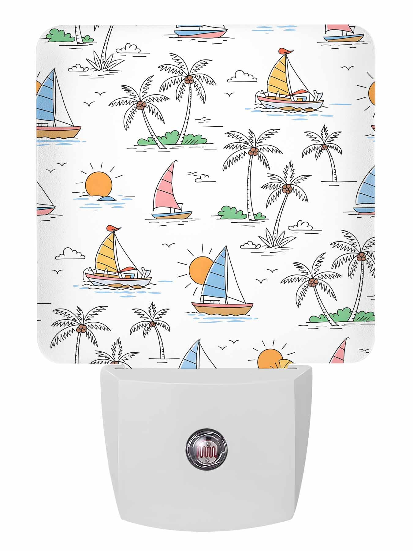 Night Lights Auto Sensor Sailing Coconut Tree Plug-in LED Nightlights ...