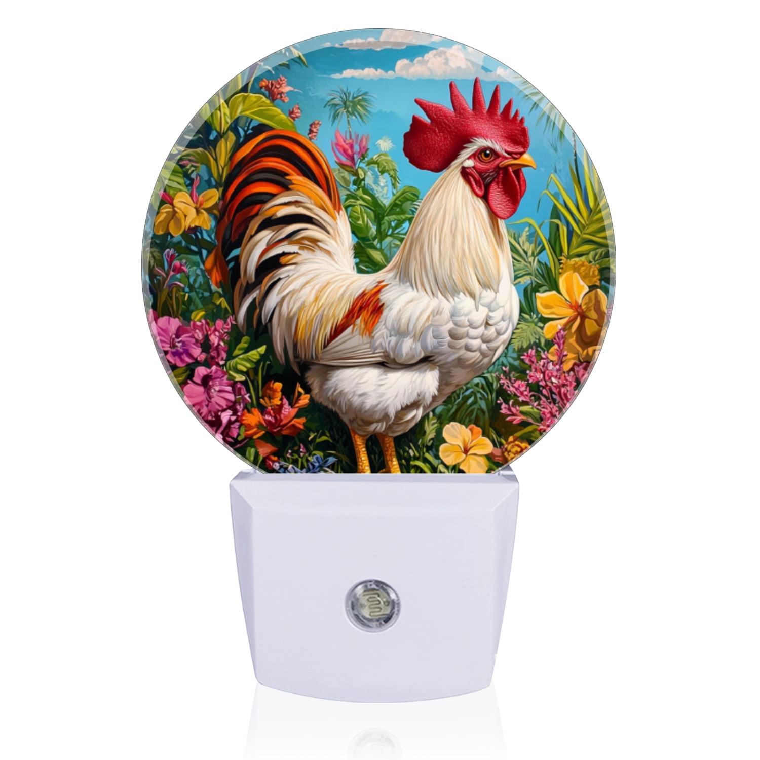 Night Lights Plug Into Wall, Rooster In Tropical Blooms Oil Painting ...