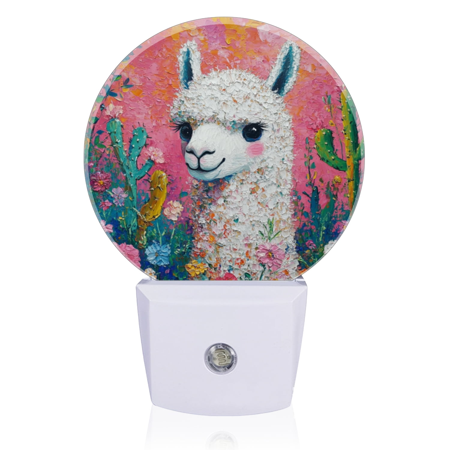 Night Lights Plug Into Wall, White Alpaca Stands Among The Cactus LED ...