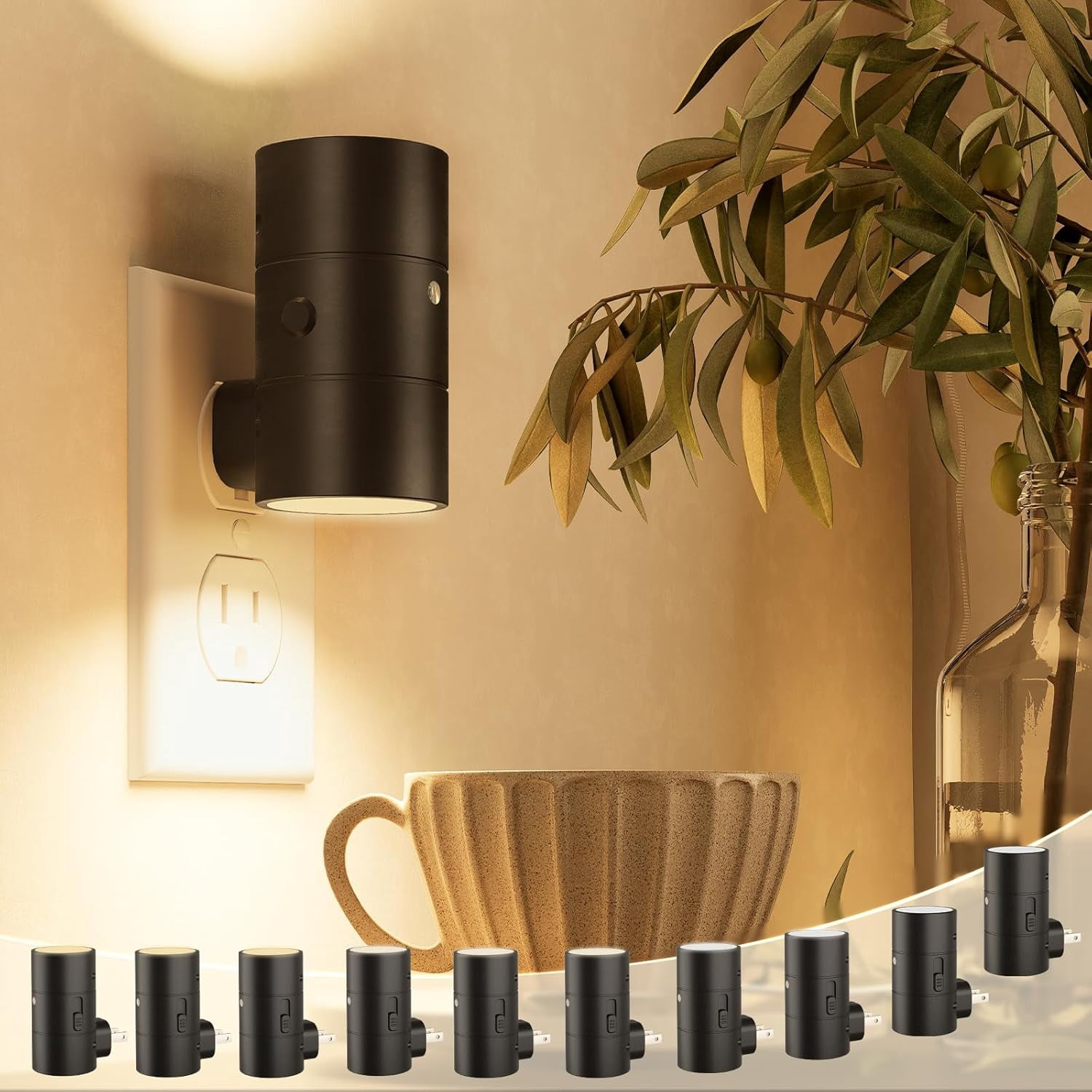 Night Lights Plug into Wall, Dimmable with 3 Color Modes & /Off Sensor ...