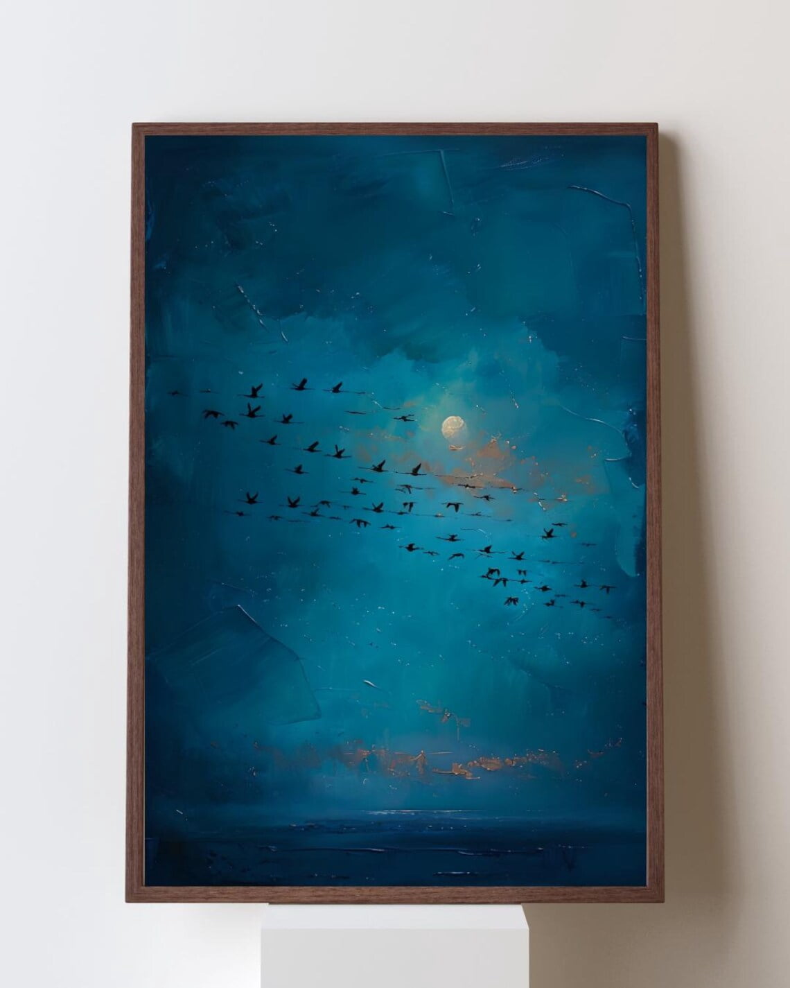 Night Migration Wall Art – Yūgen Flying Birds Poster, Moonlit Bird ...