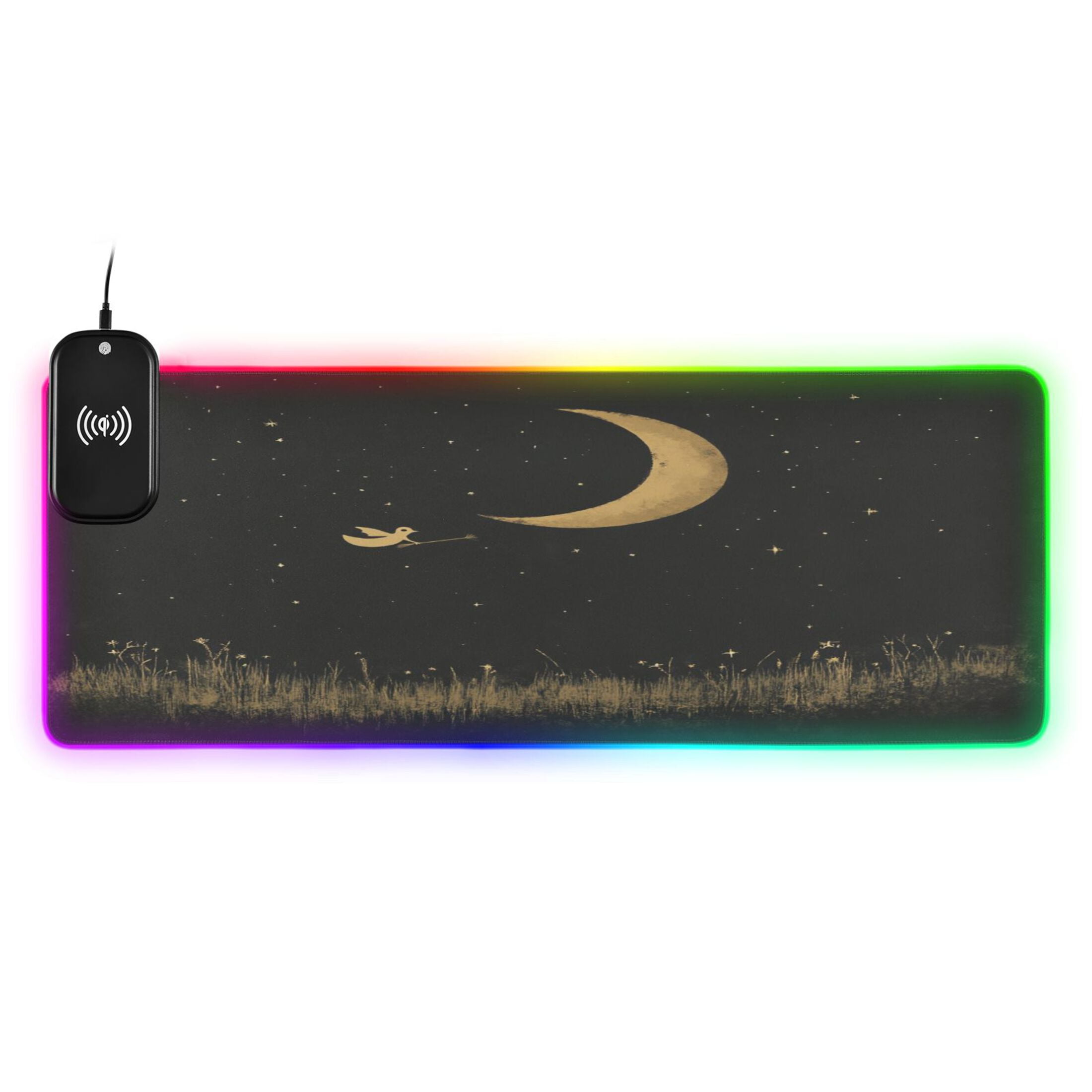 Night Moon Large RGB Gaming Mouse Pad with Fast Wireless Charging, 31.5 ...