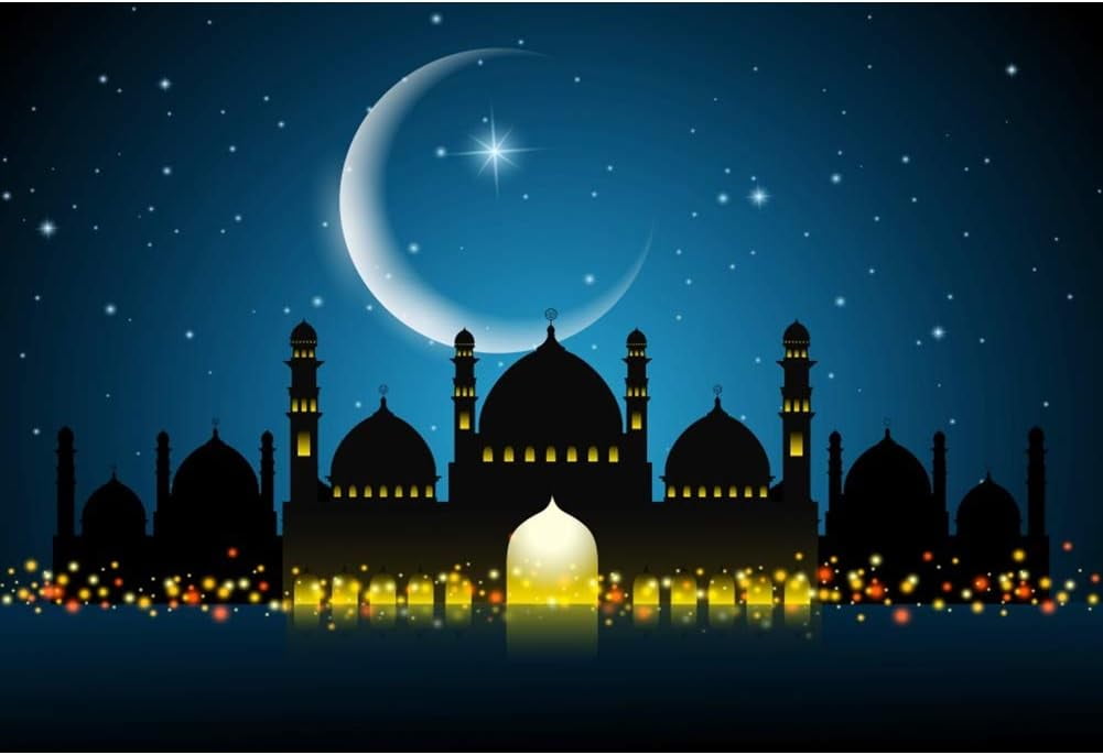 Night Mosque Silhouette Photography Backdrop Ramadan Islam Islamic Pray ...
