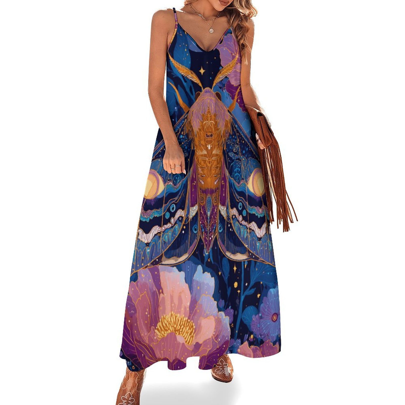 Night Moth Cosmic Floral Fantasy Art Women's Summer Dresses 2025 Beach ...
