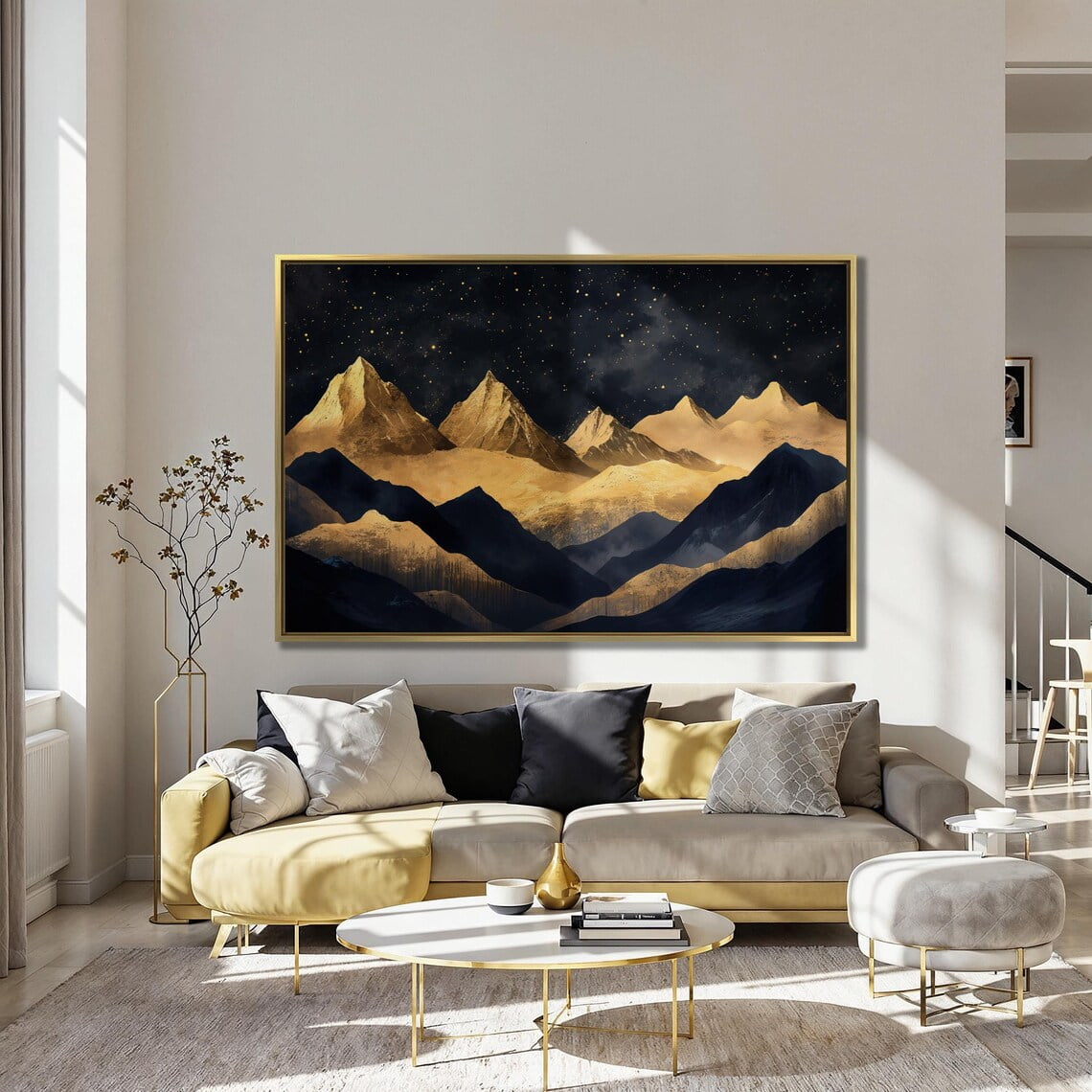 Night Mountain Art: Starry Sky Black And Gold Poster, Unframed Canvas ...