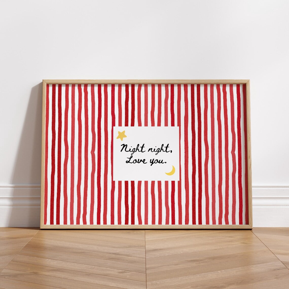 Night Night Love You Print: Red Striped Cute Bedroom Wall Art Printable ...
