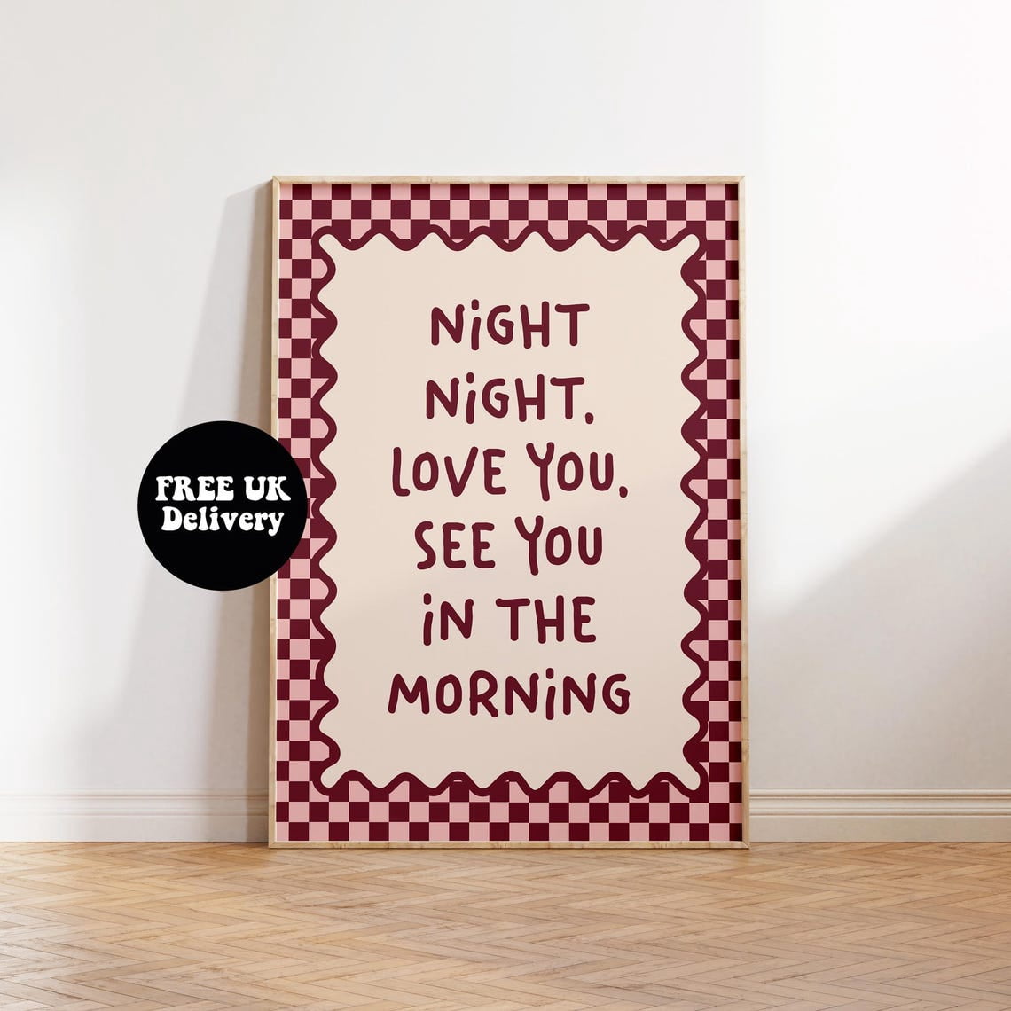 Night Night Love You See You In The Morning Poster, Pink Red Burgundy ...