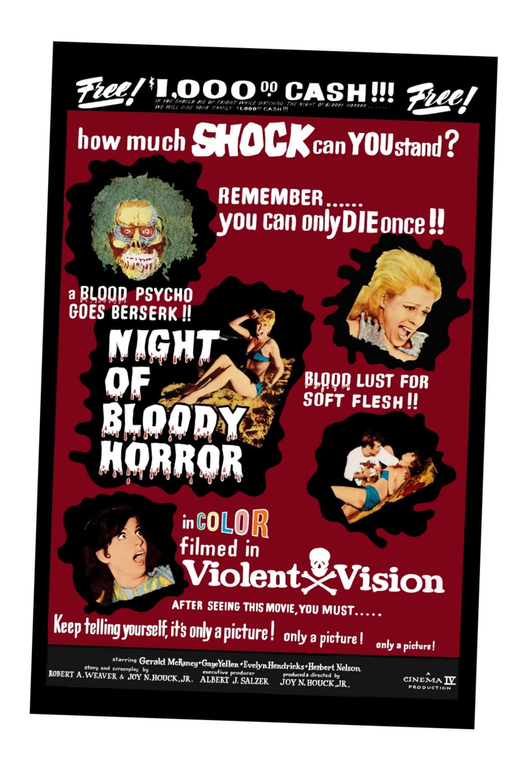 Night Of Bloody Horror Movie Poster 12x16 Print on Metal Sign 12in x ...