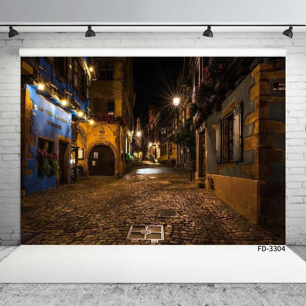 Night Old Street Lamp Alley Photography Background r For Baby Shower ...