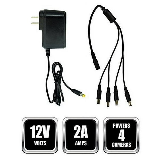 Night Owl 12V-2A Camera Power Adapter for 4-Way Power Splitter - Powers ...