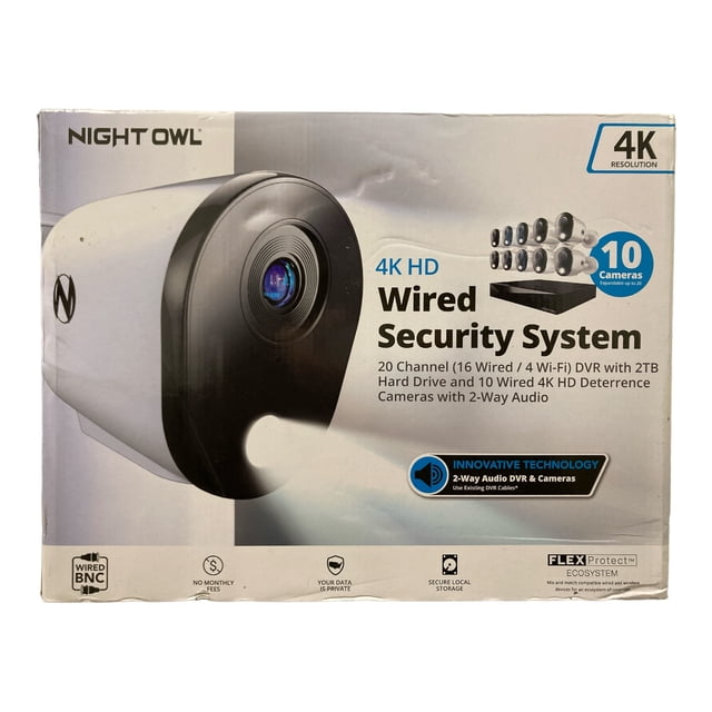 Night Owl 4K HD 10 Wired Camera System, 20 Channel DVR with 2TB HD, CL ...
