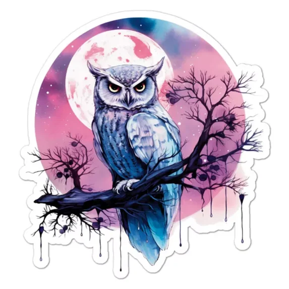 Night Owl Full Moon Sticker Indoor Outdoor Phone Decal Water Bottle ...