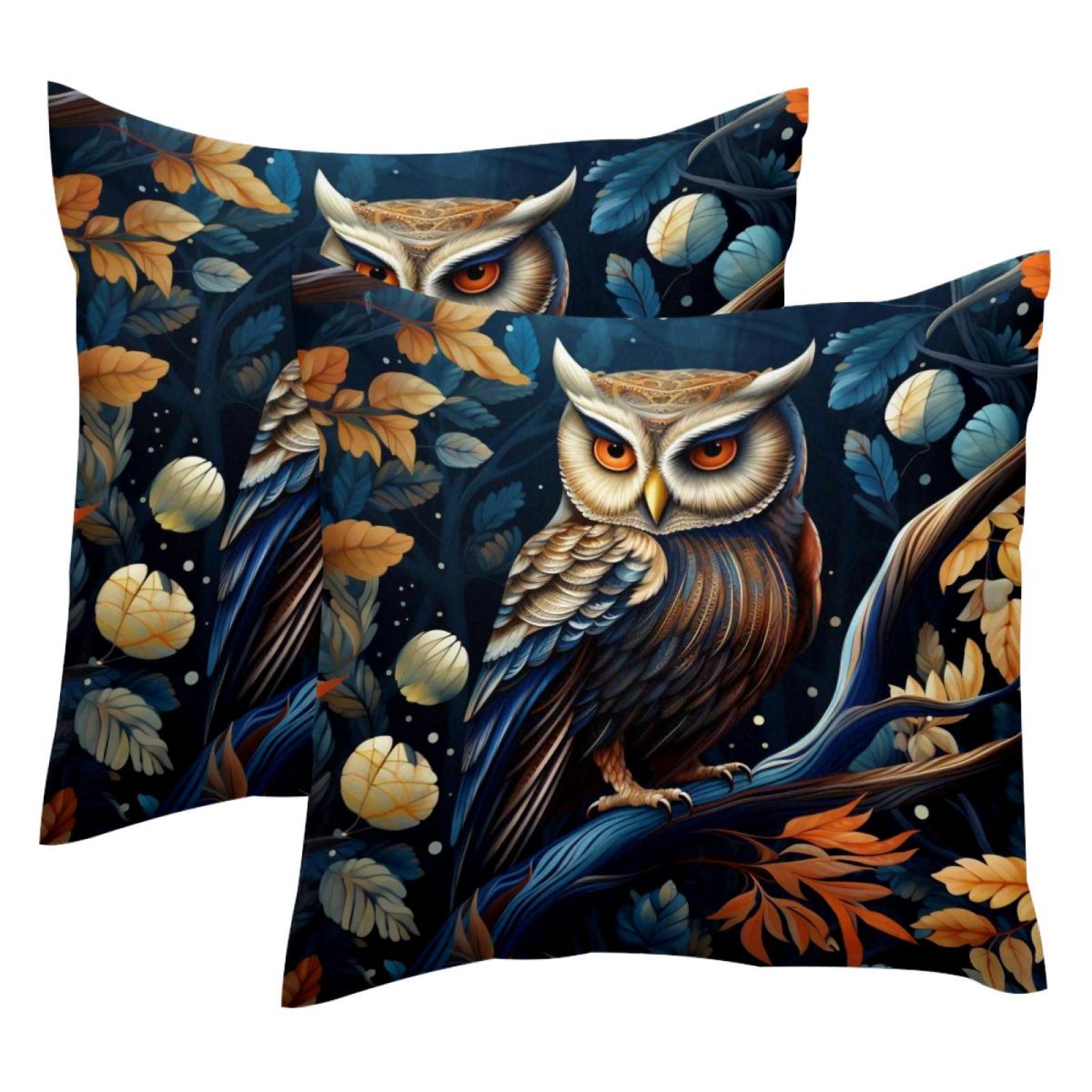 Night Owl Pack of 2 Pillow Covers 18x18 Inch, Farmhouse Throw Pillow Covers Square Cushion Case ...