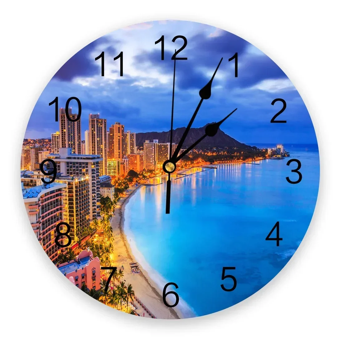 Night Panorama City Chicago Wall Clocks Home Decoration Silent Round ...