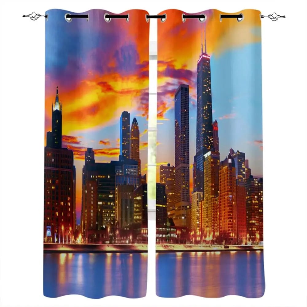 Night Panorama City Luxury Home Curtains Modern Home Supplies Living ...