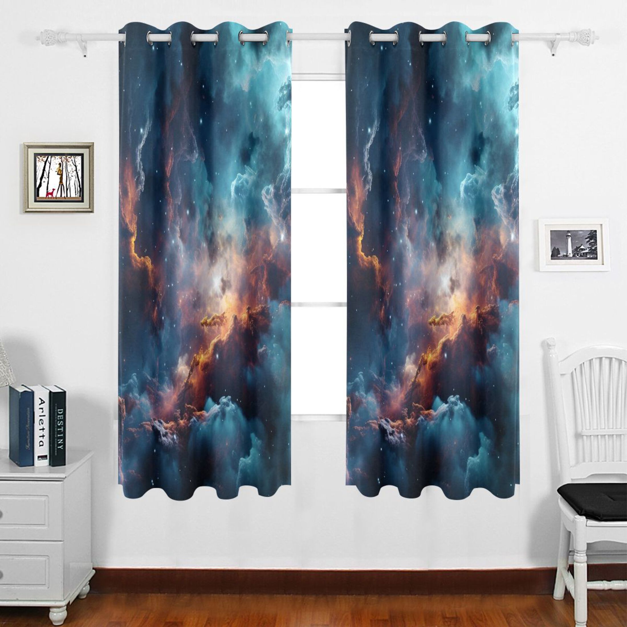 Night Pattern Grommet Blackout Curtains Thermal Insulated Window ...