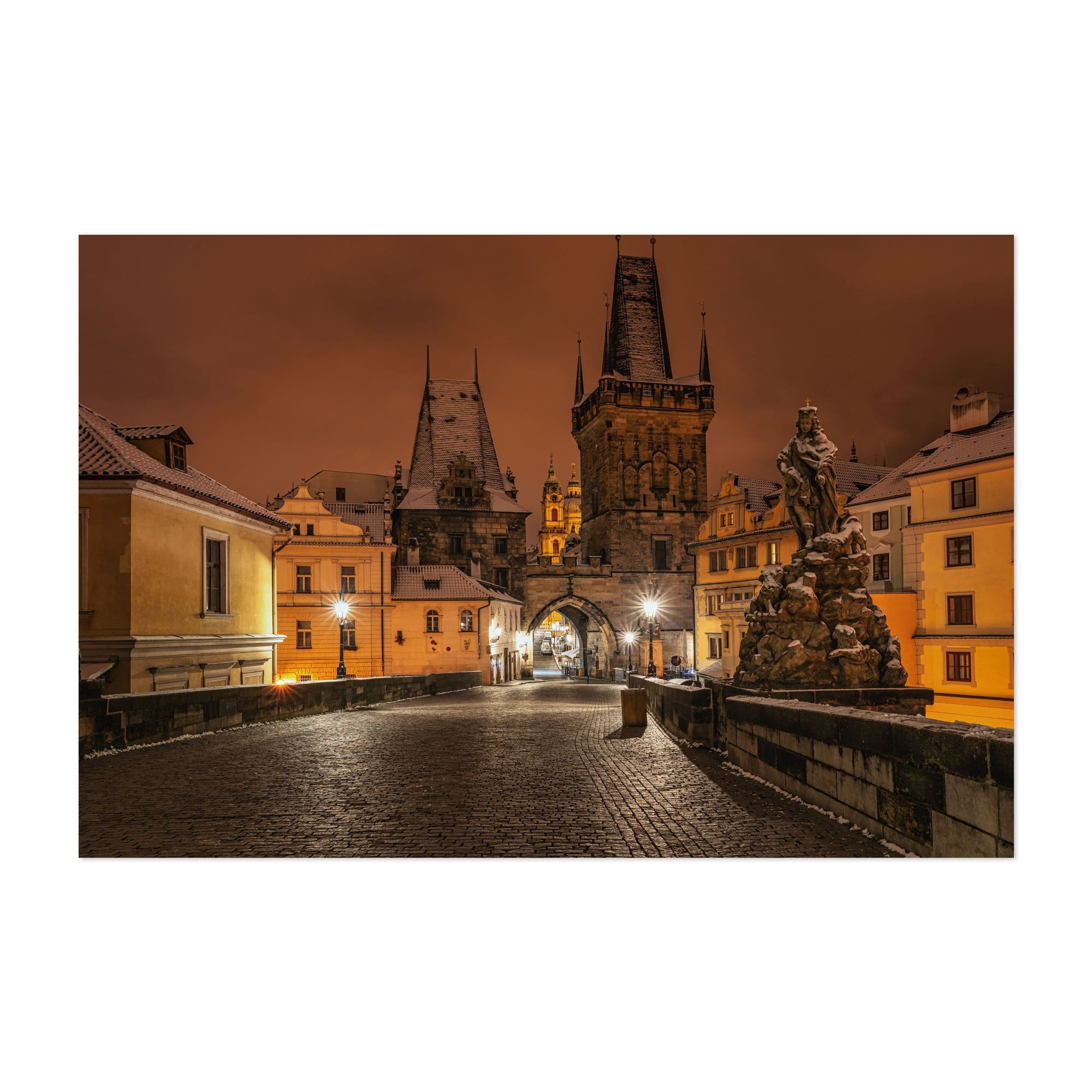 Night Prague in Snow - Charles Bridge - Prague Czechia Photography ...